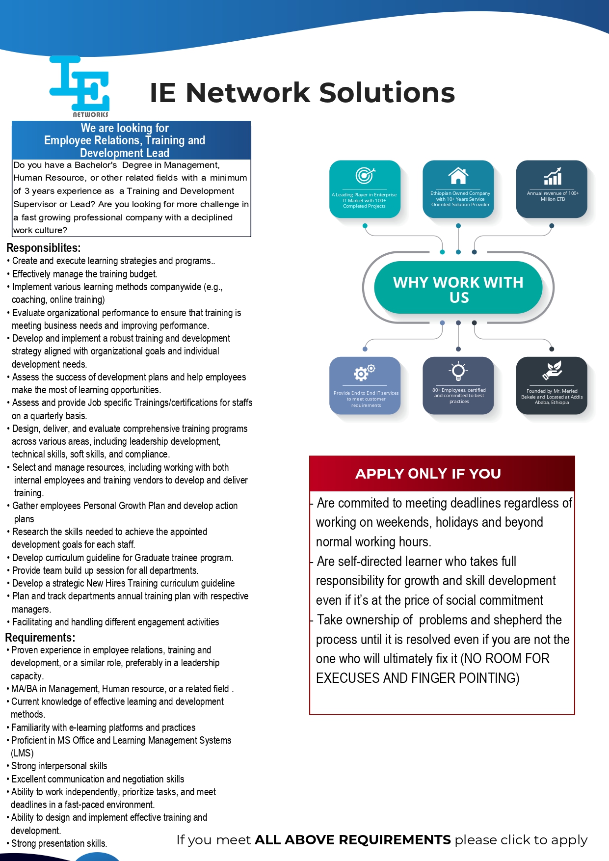 We are hiring Employee Relations, Training and Development Lead