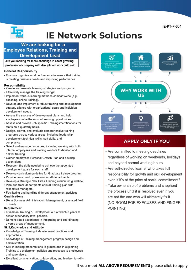 We are hiring Employee Relations Training and Development Lead