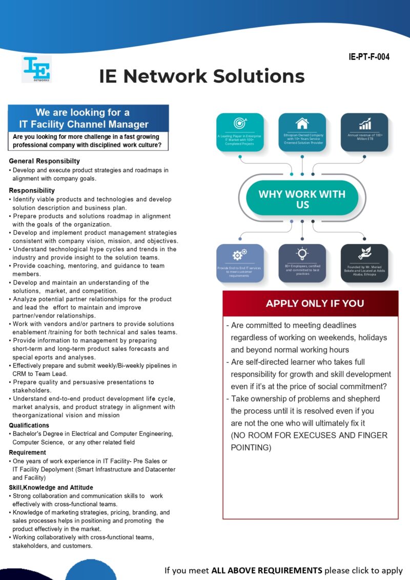 We are hiring IT Facility Channel Manager