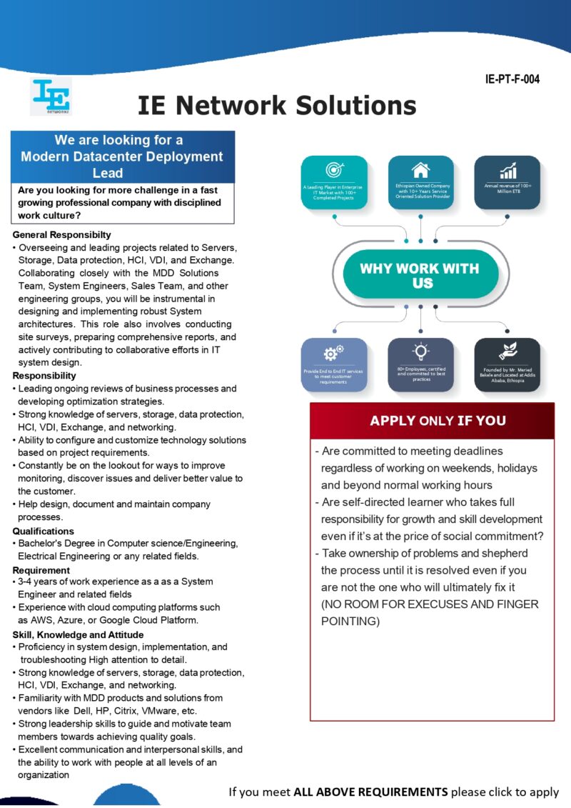 We are hiring Modern Datacenter Deployment Lead