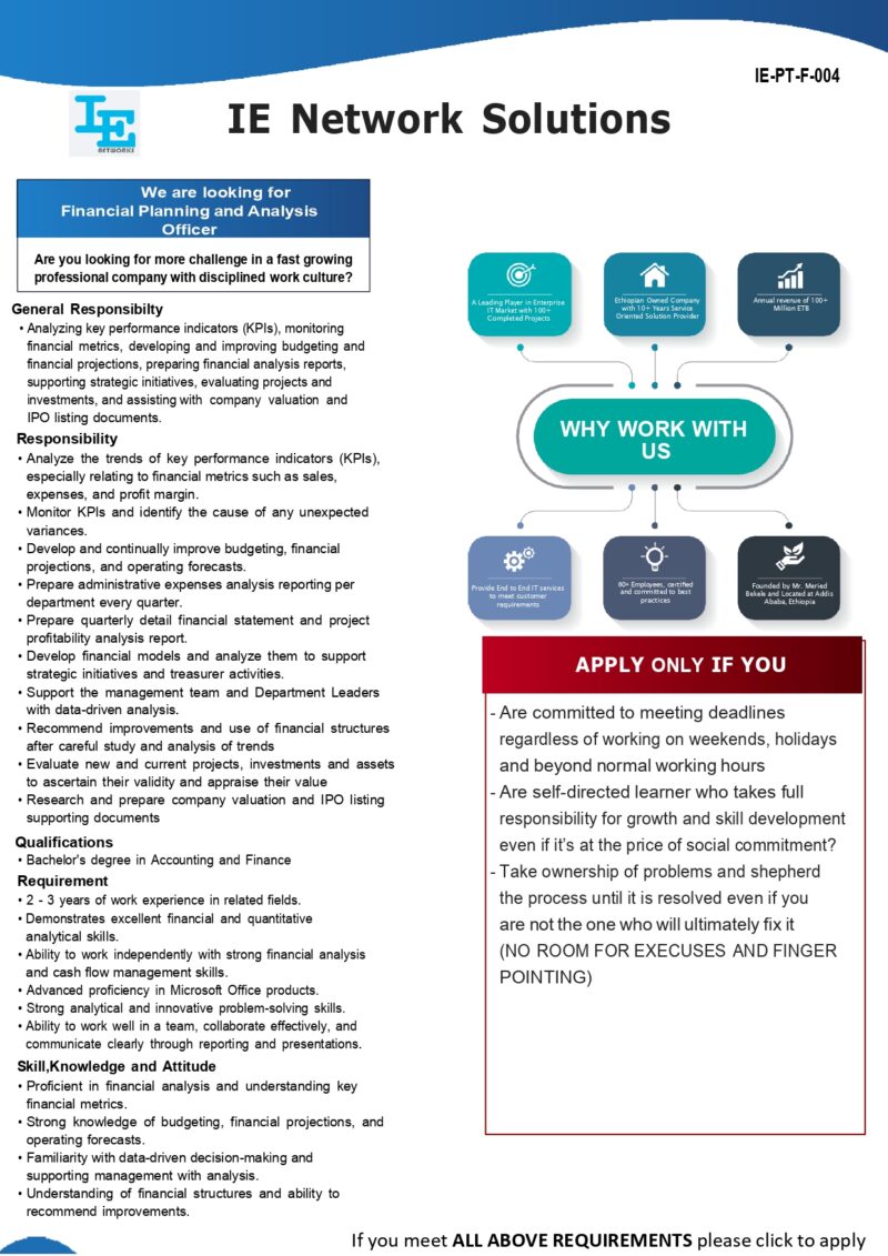 We are hiring Financial Planning and Analysis Officer